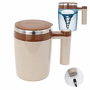 daasigwaa Rechargeable Self Stirring Mug - Magnetic Electric Auto Mixing Stainless Steel Cup for Office/Kitchen/Travel/Home Coffee/Tea/Hot Chocolate/Milk-430 ml/14.5 oz(Brown)