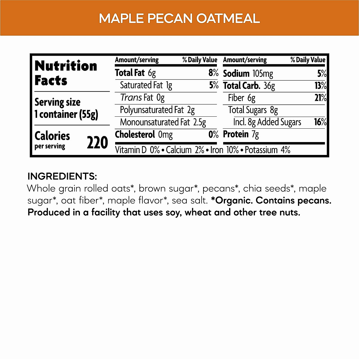 Nature's Path Organic Maple Pecan Oatmeal, 2 oz (Pack of 12), Non-GMO