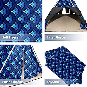 Fish Mermaid Scales Blue, Hamster Hideout House Bed for Gerbils Chipmunks Squirrels Hedgehogs Guinea Pigs Small Animal Cage Habitat Decor