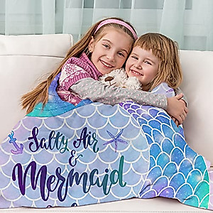 Bonsai Tree Mermaid Blanket, Cute Mermaid Tail Scales Fuzzy Soft Cozy Warm Mermaid Throw Blanket for Girls Women, Thick Glitter Purple Pink Flannel Blanket for Couch Bed Living Room, 50” x 60”