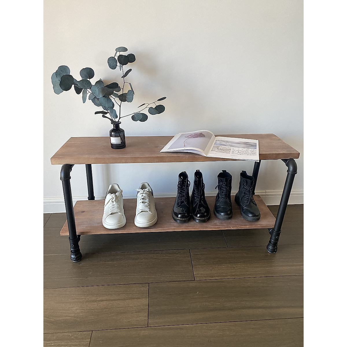 MEYRUOXI Entryway Bench, Shoe Bench with Solid Wood Planks and Industrial Metal Pipes, Shoe Rack Bench Seat for Entryway Hallway Living Room, Indoor Rustic Seat, 41 Inch