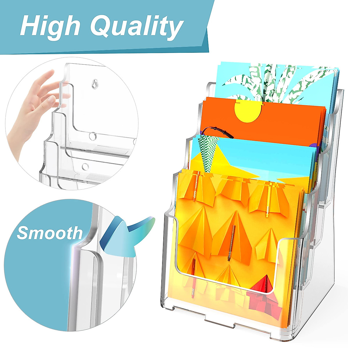 MaxGear Brochure Holder 4 Tier 6x9 inch Brochure Display Stand Flyer Holder Acrylic Brochure Holders Clear Pamphlet Holder Display Stand Literature Holder Wall Mount or Countertop, 2 Pack