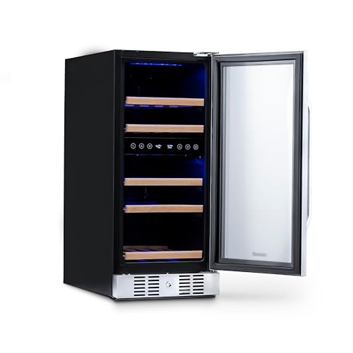 NewAir 15" Built-in or Freestanding 29 Bottle Dual Temperature Zone Wine Fridge, Quiet Operation Wine Cooler with Beech Wood Shelves, Stainless Steel Wine Cellar for Red, White, and Sparkling Wine