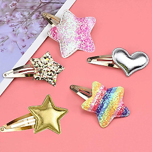 Gingbiss Hair Clips for Girls - 8 Pairs of Star, Crown, Heart, Butterfly Shaped Barrettes and Pins - Metal Snap Accessories for Styling Kids' Hair