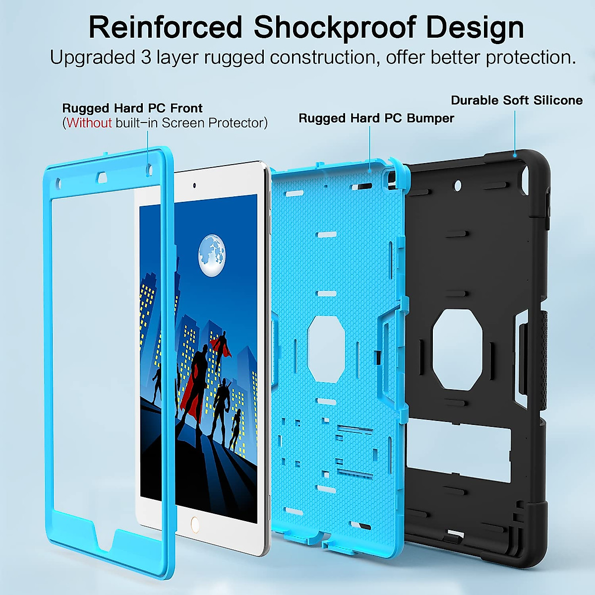 Cantis Case for ipad 9th Generation/ 8th Generation/ 7th Generation, Slim Heavy Duty Shockproof Rugged Protective Case with Built-in Stand for iPad 10.2 inch 2021/2020/2019, Black+Blue