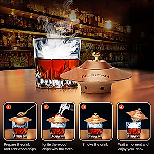 Cocktail Smoker Kit with Torch, 4 Flavors Wood Chips for Whiskey and Bourbon. Old Fashioned Smoker Kit for Infused Cocktail, Cheese, Salad and Meats, Gifts for Men, Dad and Boyfriend (No Butane)