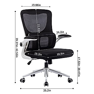 Office Chair Height-Adjustable Ergonomic Desk Chair with Self-adaptive Lumbar Support, Breathable Mesh Computer Chair High Back Swivel Task Chair with Flip-up Armrests - White