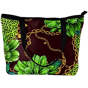Tote Bag Women Satchel Bag Handbag Stylish Tote Handbag for Women Hobo Bag Fashion Crossbody Bag, Leopard flower chain green