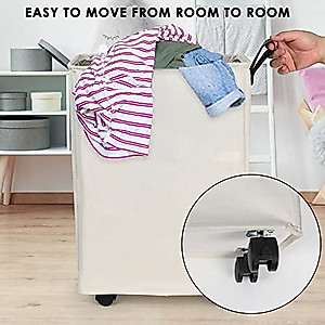 zzolee - Laundry Basket with Wheels, Slim Laundry Hamper with Laundry Cards, Ideal for Camper and Dormitory, 23x15x7.5 inch