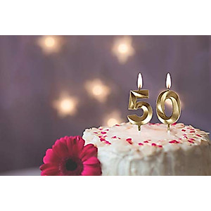 Bailym 50th Birthday Candles,Gold Number 50 Cake Topper for Birthday Decorations Party Decoration