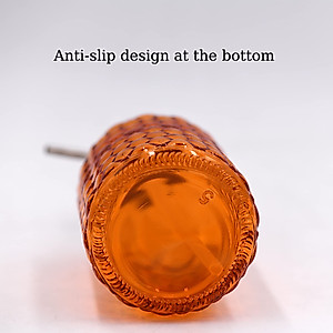 SDlumeiy 16 oz Diamond Pattern Glass Soap Dispenser, Kitchen and Bathroom Refillable Soap Dispenser with Rust Resistant Stainless Steel Pump for Hand Soap, Lotion Glass Liquid Dispenser (Orange)