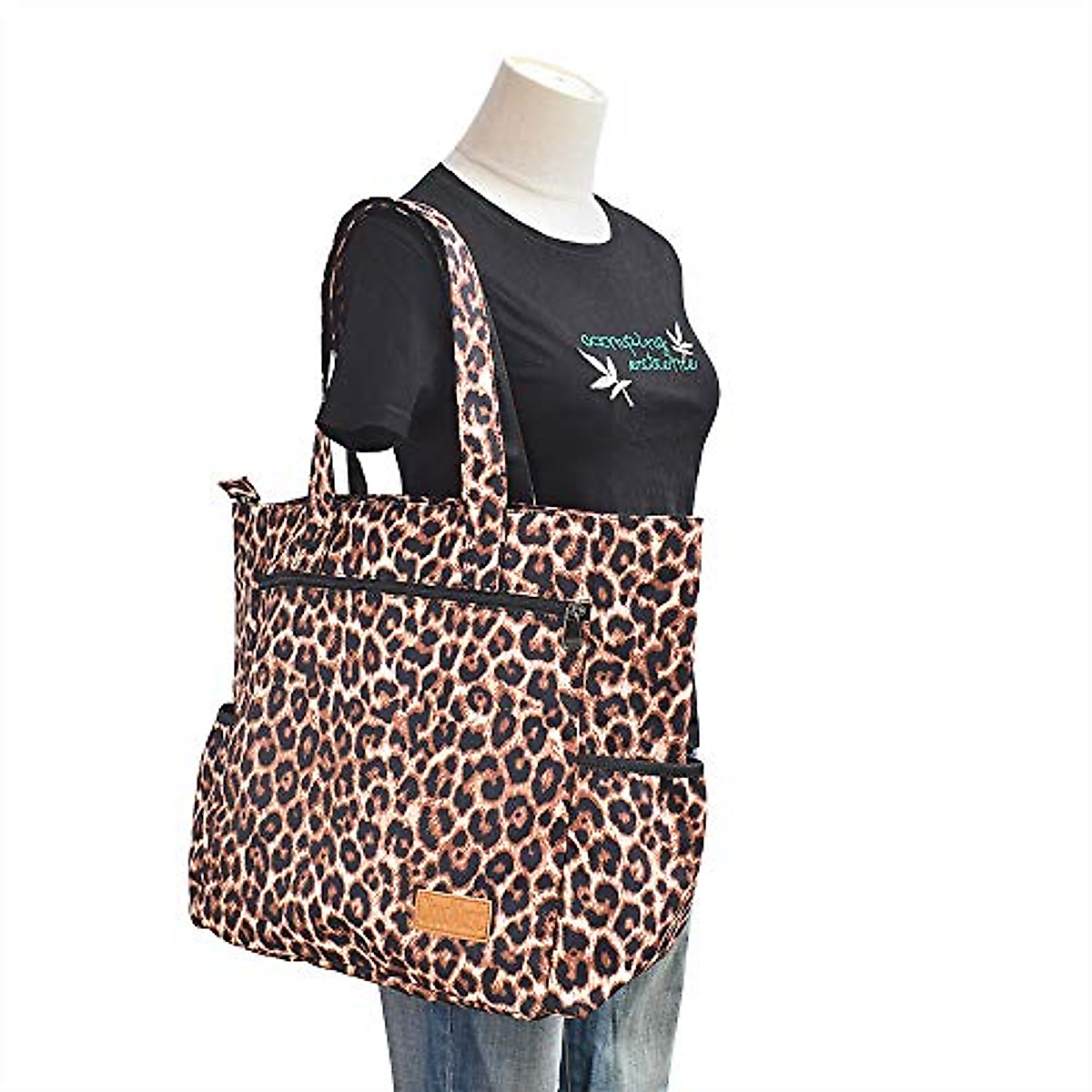 CLOUDMUSIC Shoulder Tote Bag For Women Fashion Multi-functional Bag Daily Shopping Travelling Sports Fitting Hiking(Leopard Spots)