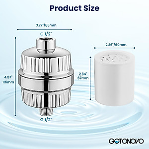 gotonovo 20 Stage Shower Head Filter for Hard Water,Shower Filter with 2 Replaceable Cartridges, High Pressure Shower Water Filter Removes Odors and Impurities Polished Chrome
