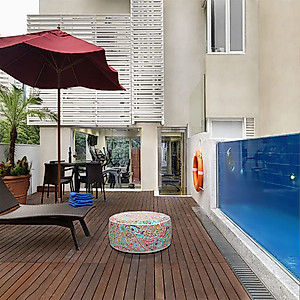 FUNHOME Inflatable Stool Ottoman Footrest with Handle, All Weather Footrest Seat with Foot Pump D20 xH9, Water Repellent Footstool Pouf for Home Patio Garden and Camping Use-Melora Paisley