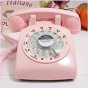 GloDeals 1960's Style Pink Retro Rotary Phone Old Fashioned Dial Retro Landline Phones for Home Decor Collector Gifts