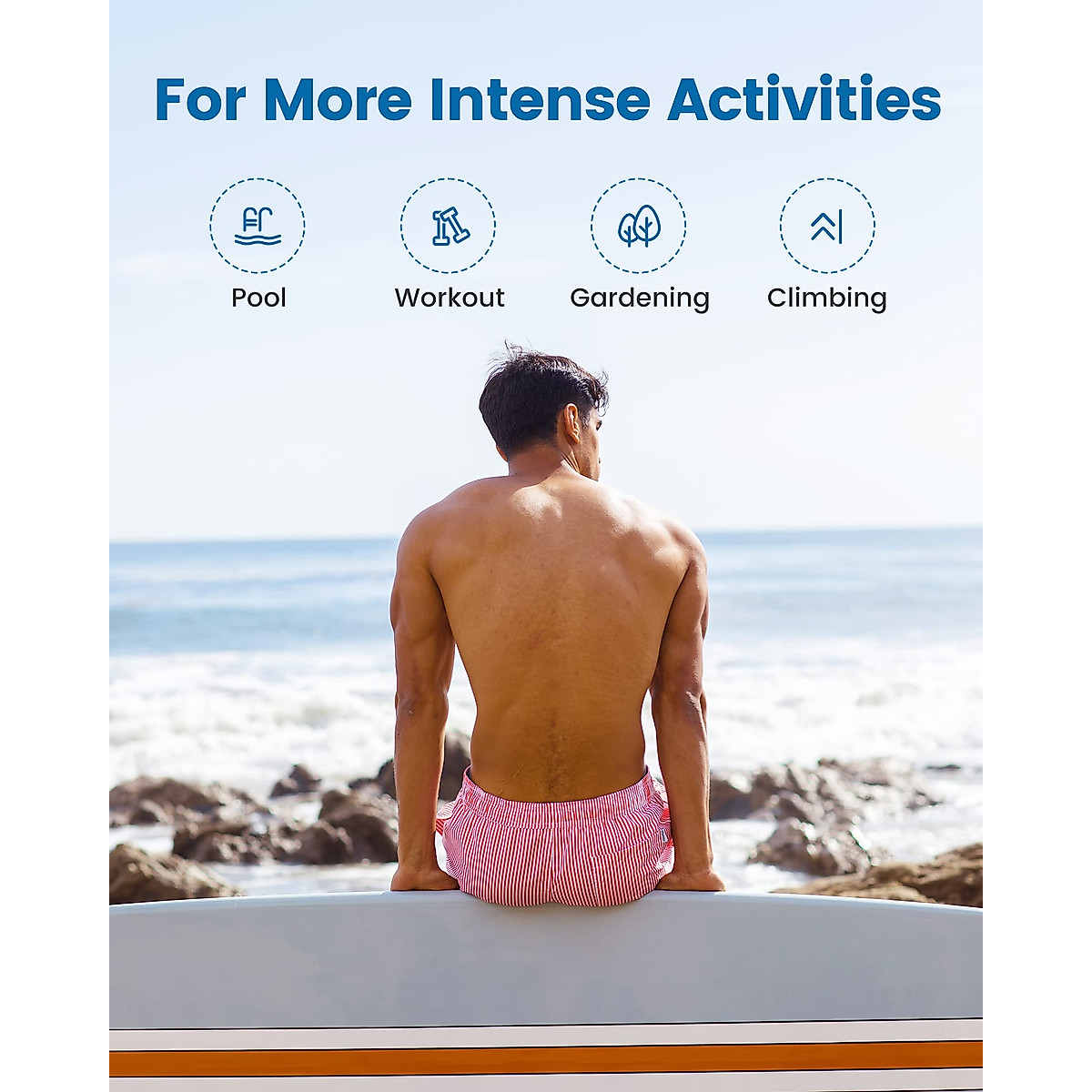 maamgic Mens Swim Trunks with Compression Liner 5" Stretch Beach Shorts Quick Dry with Zipper Pockets No-Chafing Board Shorts Blue White Stripe M