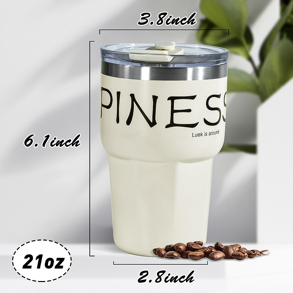 21 oz Travel Coffee Mug, Insulated Tumbler with Lid and Straw, Double Wall Vacuum Insulated Tumbler, Reusable Coffee Cup Gifts for Women, Tea and Drinks, White