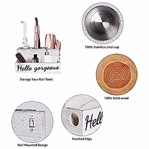 Rustic White Hair Dryer Holder, Hair Tool Organizer, Bathroom Supplies Countertop Storage Stand and Vanity Caddy for Blow Dryer Curling Iron Holder Hair Straightener Brushes Hair Styling Accessories