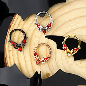 Melighting Septum Rings 16G Bat Septum Jewelry Halloween Clear CZ Surgical Steel 316L Black Dangle Daith Earrings Helix Earring Cartilage Tragus Piercing for Women Men