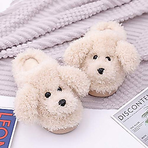 Women's Cute Dog Animal Slippers Warm Memory Foam Winter Slippers Soft Fleece Plush House Slippers Indoor Outdoor(White Teddy Dog 38)