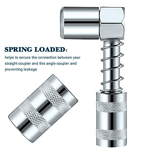 Boao 4 Pieces 90 Degree Grease Gun Coupler Silver Coupler Adapter 3 Jaw Angle Grease Fitting Tool with Sleeves for Auto, Farm, Truck or Industrial Use