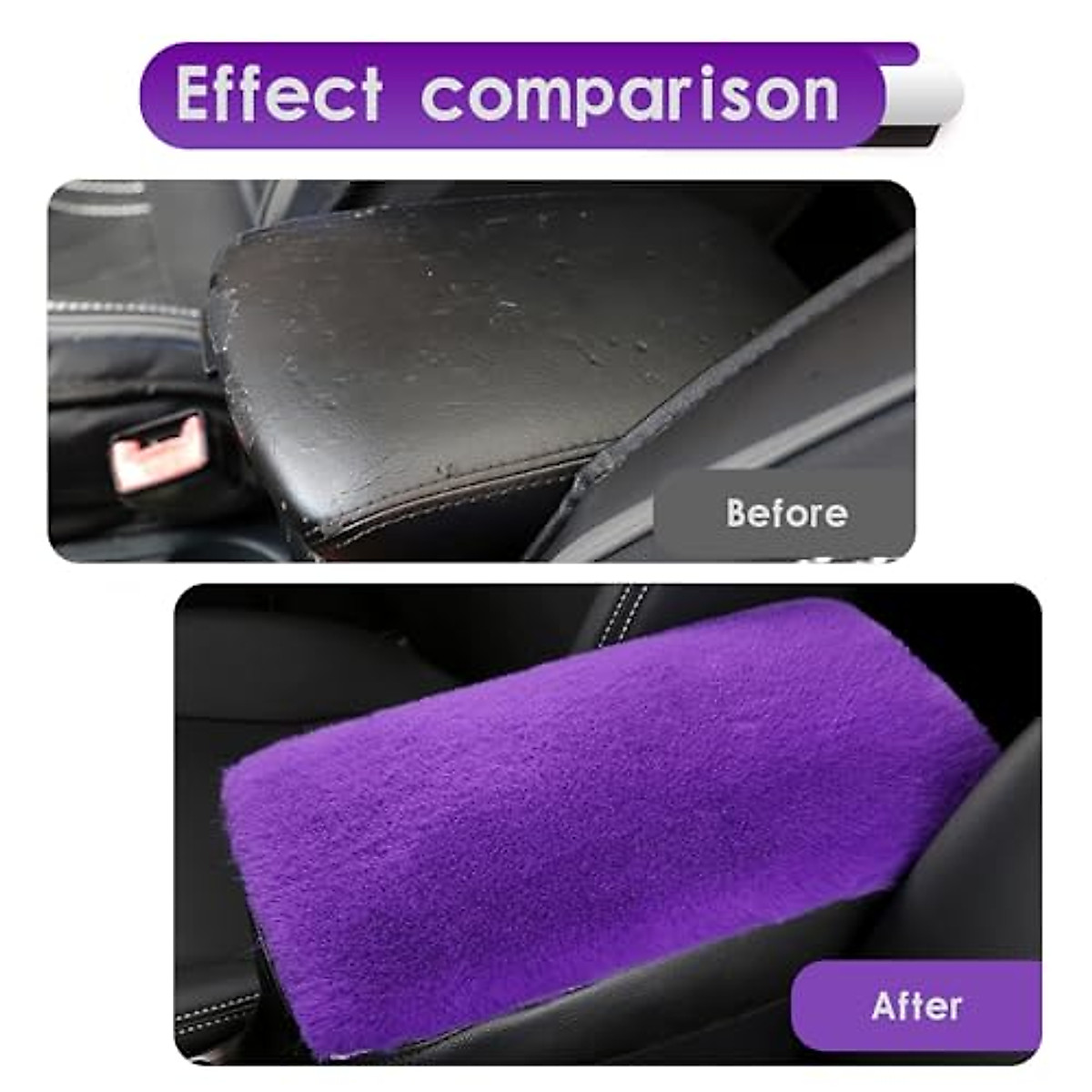 QODOLSI 1 PC Car Armrest Box Mat, 11.81" x 7.87" Soft Faux Rabbit Plush Center Console Elbow Pad, Elastic Back Mount Non-Slip Protective Cover, Product Compatible with Most Car Models (Purple)