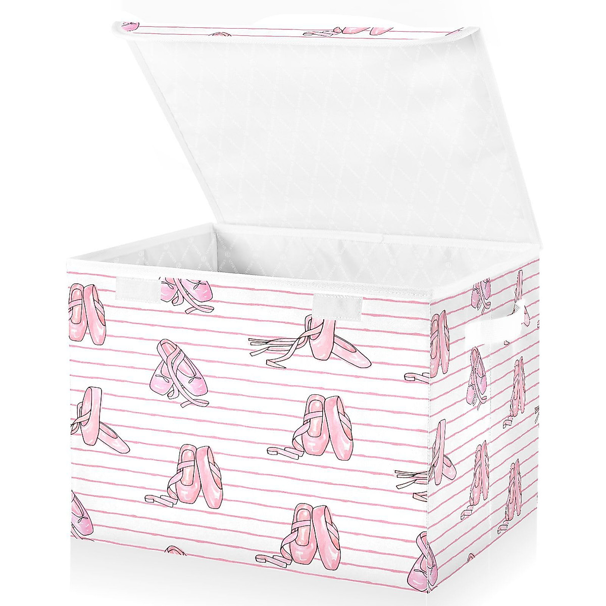 YETTASBIN Ballet Shoes Storage Basket with Lid and Handles, Large Collapsible Fabric Storage Bins Sturdy Storage Organizer for Shelves, Closet, Bedroom, School, Office, Home Decor