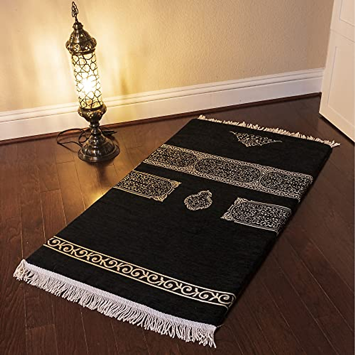 Modefa Turkish Islamic Prayer Rug - Foldable Orthopedic Foam Prayer Mat Janamaz - Thick & Comfortable Padded Muslim Praying Mat for Men & Women - Ramadan or Eid Gift - Luxury Meccan (Black)