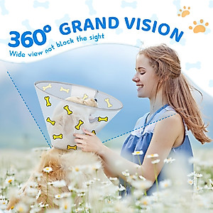 Supet Dog Cone for Dogs After Surgery, Soft Dog Cones for Large Medium Dogs, Comfortable Dog Cone Collar to Stop Licking, Adjustable Pet Recovery Collar for Small Dogs (Bone, S (Neck:10.5"-12.5"))