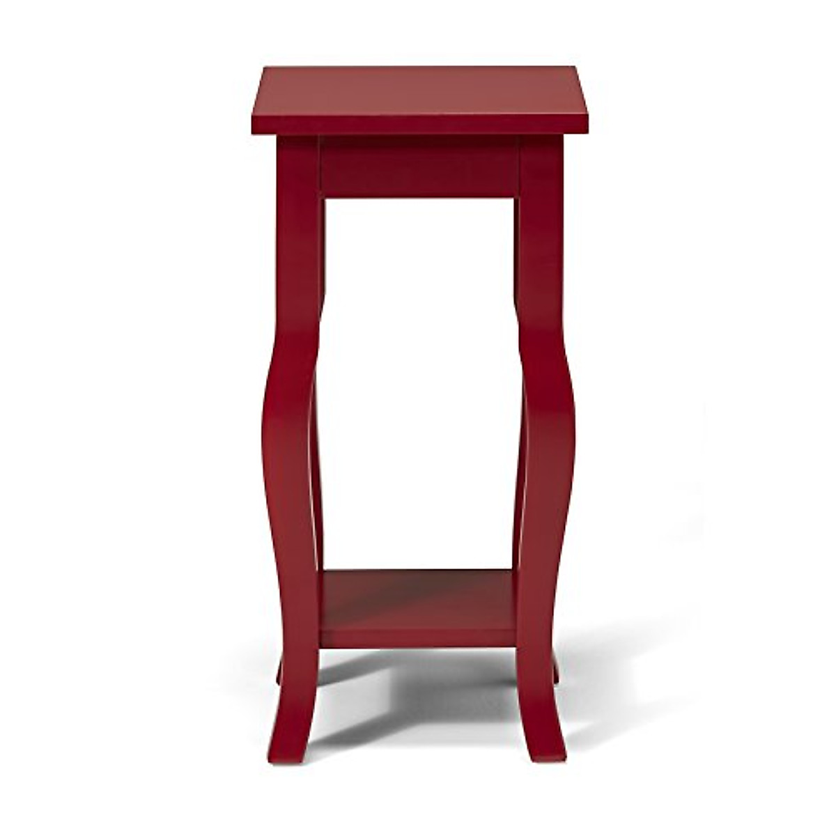 Kate and Laurel Lillian Wood Pedestal End Table with Curved Legs and Shelf, Red