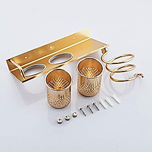 Adhesive or Drilling Blow Dryer Holder Bathroom Storage Shelf Comb Hair Tools Organizer Gold Color