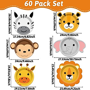 60 Count Jungle Safari Party Paper Plates Animal Shaped Disposable Plates Safari Theme Party Plates Safari Birthday Party Dinnerware Plates for Birthday Baby Shower Jungle Animal Theme Party Favors