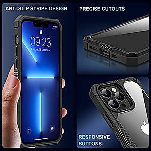 TENDLIN Compatible with iPhone 13 Pro Max Case with Screen Protector and Camera Lens Protector, Military Grade Drop Protection Crystal Clear Hard Back Soft Bumper Protective Case - Black
