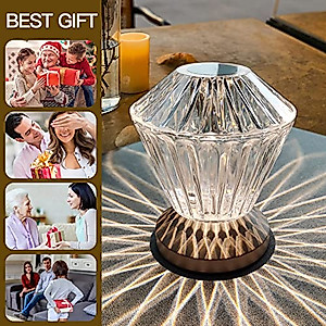 OUOYYO Crystal Night Light Desk Lamp, Rechargeable Touch Dimmable Table Lamp Bedside Large Battery - 3 Color Crystal Mini Small Lamp for Bedroom Beside Living Room - Great Gift Mom Wife Kids