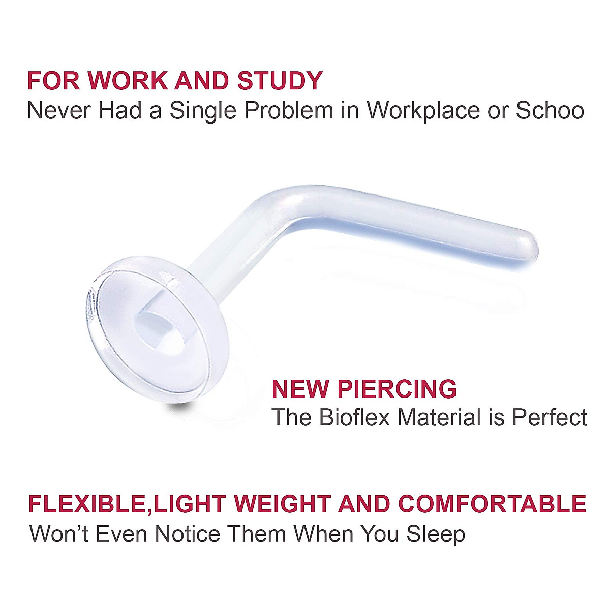 4Pcs 20G Nose Piercing Jewelry Clear Retainer Bioflex, Clear, Size No Size