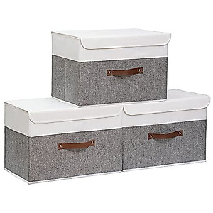 Yawinhe Collapsible Storage Boxes with Lids Fabric Foldable Storage Bins Organizer Containers Baskets with Lid for Home Bedroom Closet Office (White/Grey&Full Grey, 17.7x11.8x11.8in/6-Pack)