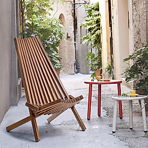 Folding Wood Outdoor Chair,Foldable Low Profile Acacia Wooden Lounge Chair for The Patio, Porch, Lawn, Garden (Natural)