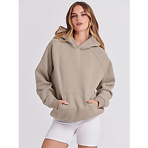 Caracilia Womens Oversized Hoodies Sweatshirts Long Sleeve Fleece Pullover Tops 2024 Preppy Fall Outfits Teen Girls Clothes Khaki M
