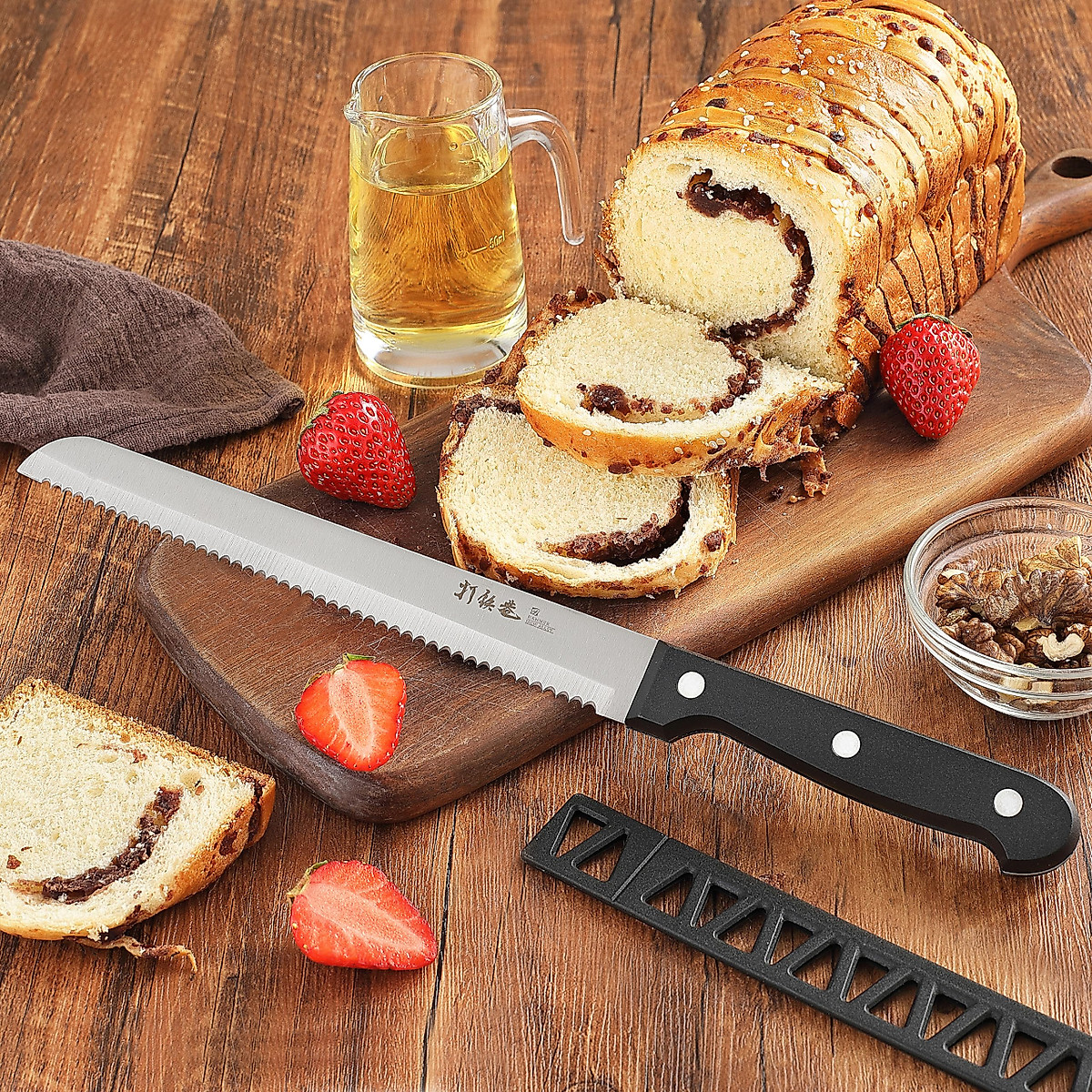 HAMMER IRON ALLEY Bread Knife, HIA Stainless Steel 8 inch Serrated Bread Knife, Perfect for Homemade Bread, Bagels and Cake, Knife Cover Included, Dishwasher Safe (8 inch Blade with 5 inch Handle)