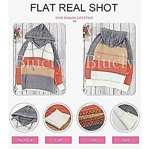 Biucly Womens Color Block Striped Hooded Sweater Long Sleeve V Neck Drawstring Pullover Tops Hoodies Sweatshirts Plus Size Sweaters 2022,US 16-18(XL),Grey