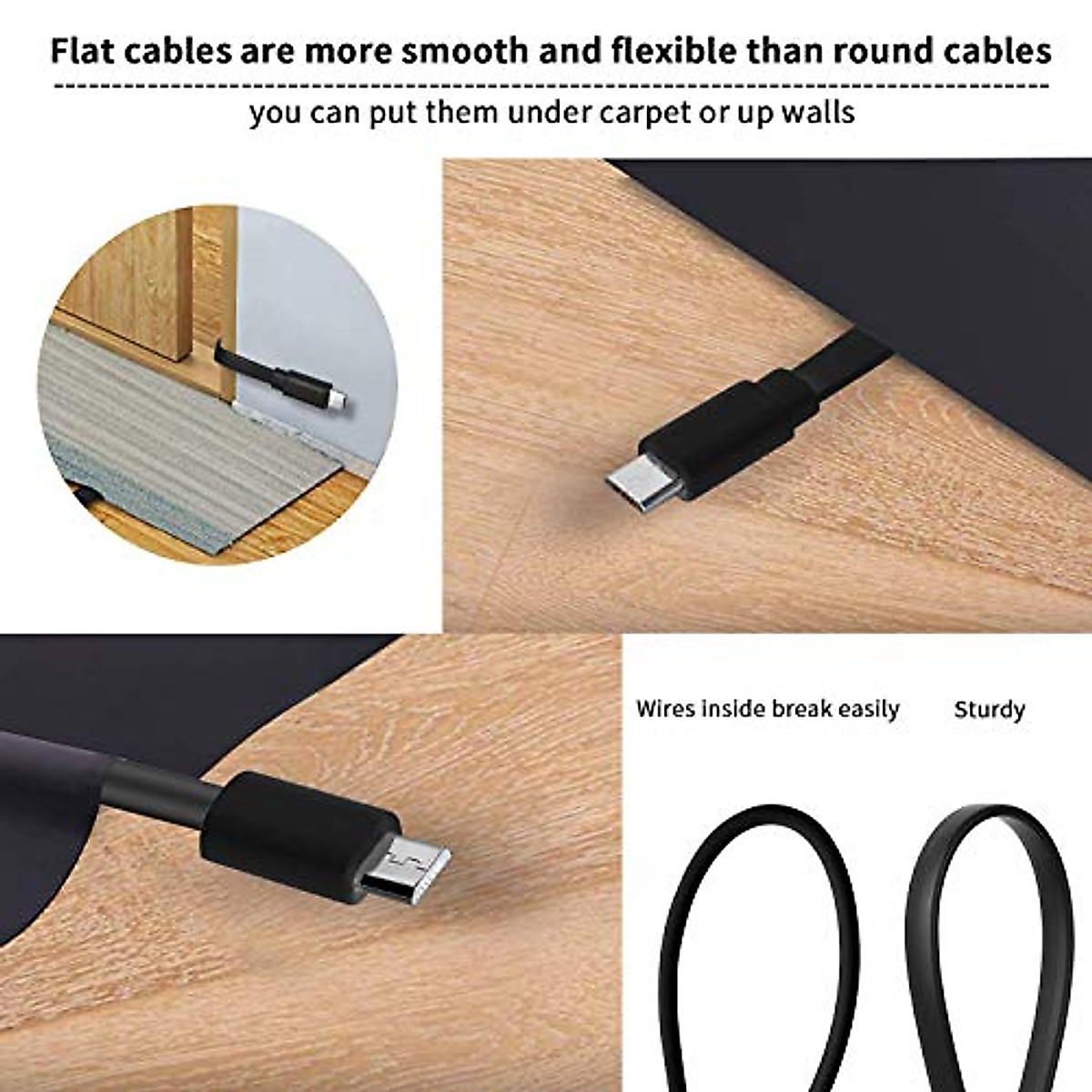 2 Pack 10FT Power Extension Cable for WyzeCam, WyzeCam Pan, KasaCam Indoor, NestCam Indoor, Blink, Cloud Cam, USB to Micro USB Durable Charging and Data Sync Cord (Black)