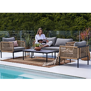 Grand patio Outdoor 4-Piece Conversation Set Rust Free Patio Furniture Set Open-Weave Wicker Olefin Modern Sofa Seating for Garden, Backyard, Balcony, Gray