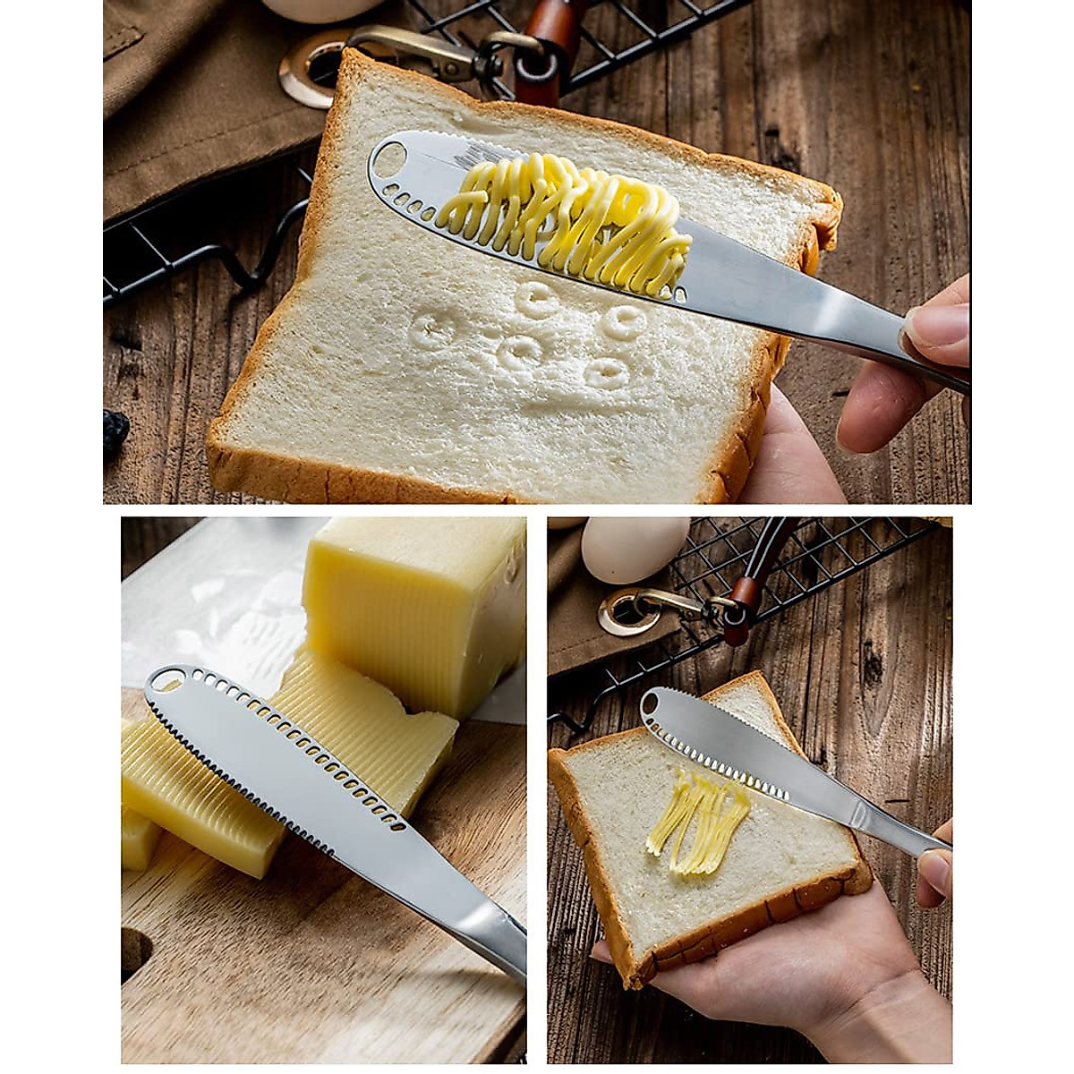 HANSWARE Butter Knife,Butter Cutter Slicer Stainless Steel Butter Knife Spreader,3 In 1 Multi Function Cheese Knife Easy Spread Butter Curler Knife For Cold Butter,Peanut. (2 PCS)