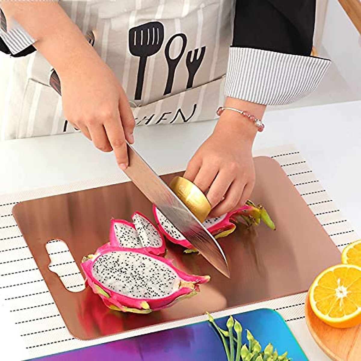 GULRUH Wood Cutting Boards for Kitchen, 1PCS Stainless Steel Durable Chopping Board Non-Slip Kitchen Cutting Board Vegetable Meat Tools Kitchen Washable Chopping Blocks (Color : Rainbow-1PCS)