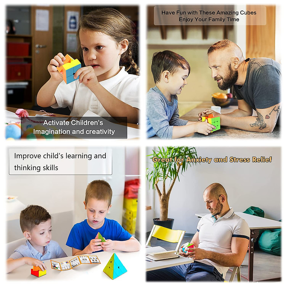 Roxenda Speed Cube Set, Speed Cube Bundle of 2x2 3x3 Megaminx Pyramid Cube and Magic Rainbow Ball Smoothly Magic Cubes Collection for Kids & Adults [5 Pack] (Stickerless)