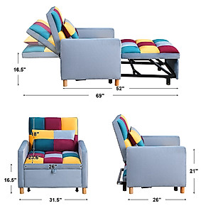 3-in-1 Single Chair Bed,Convertible Sleeper Sofa Chair Bed with Pillow,Multi-Functional Sleeper Chair with Adjustable Backrest,pullout Sofa Bed with Velvet Fabric for Apartment(Multicolor)