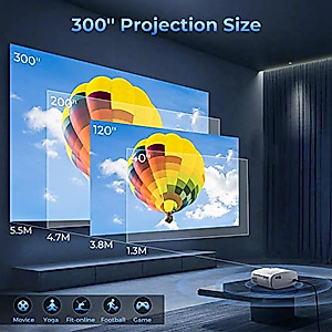 WiFi Bluetooth Projector 4K Supported, 10000L Native 1080P Outdoor Movie Projector 300" Display Home LED Video Projector with Keystone&70% Zoom for Phone/PC