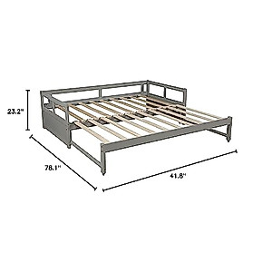 RUNWON Extendable Daybed with Trundle,Wooden Platform Sofa Bedframe Space Saving Twin to King Size Extend Bed Furniture for Bedroom Living Room