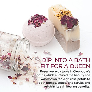 Dried Rose Petals and Rose Buds - Red - 1 Pound Edible Flowers - Use in Tea, Baking, Making Rose Water, Crafting, Wedding Confetti - Included Sample Bottle of Rose Absolute Essential Oil - by bMAKER