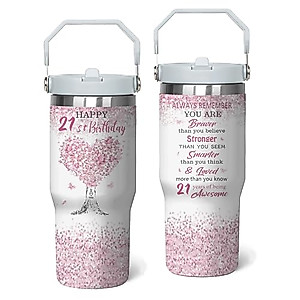 Dcohluk Cool 21st Birthday Gifts for Her 40oz Tumbler Gift for 21 Year Birthday Female, Mothers Day 21 Year Old Birthdays Gifts for Her, Stainless Steel 21st Birthdays Cup with Handle & Straw